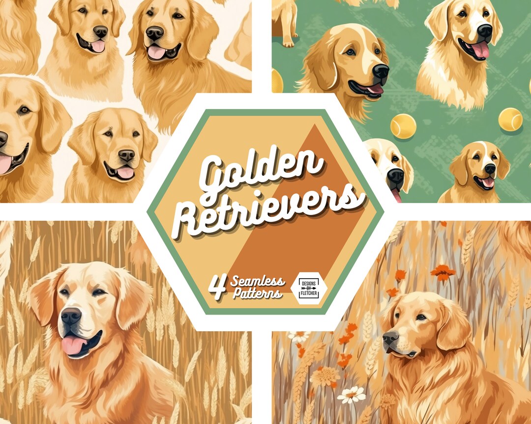 Golden Retriever Illustration Digital Paper - Seamless Golden Retriever ...