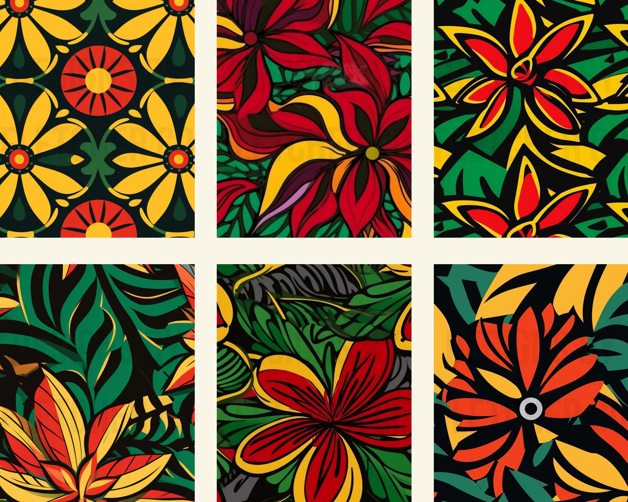 Pan-african Flowers Digital Pattern - Seamless Juneteenth Flower Design ...