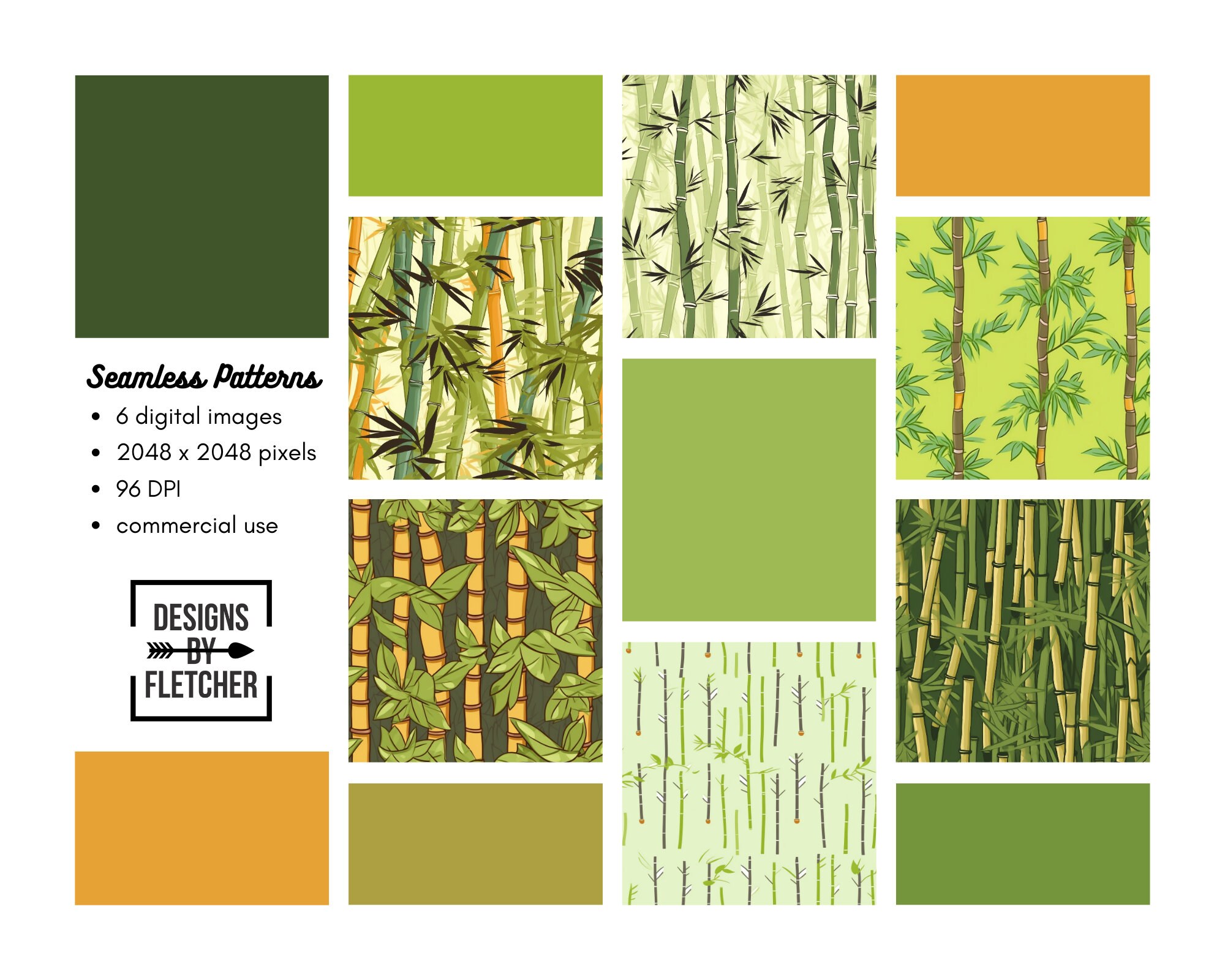 Bamboo Illustration Digital Pattern - Seamless Bamboo Digital Design ...