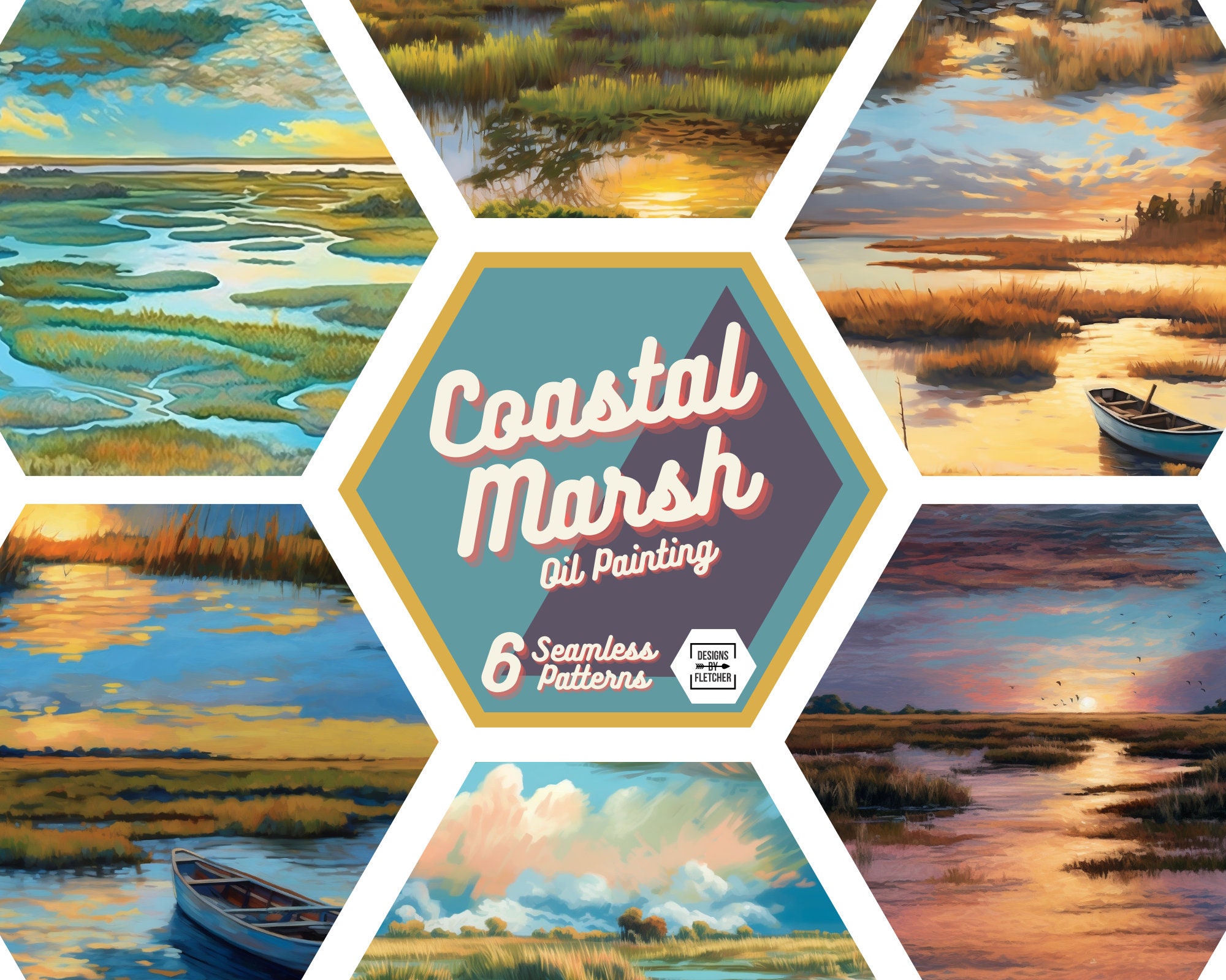 Coastal Marsh Illustration Digital Pattern, Seamless Coastal Marsh ...