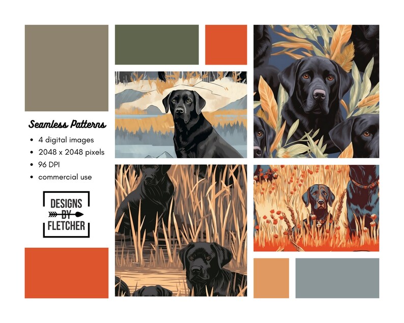 Black Lab Illustration Digital Pattern - Seamless Black Labrador ...