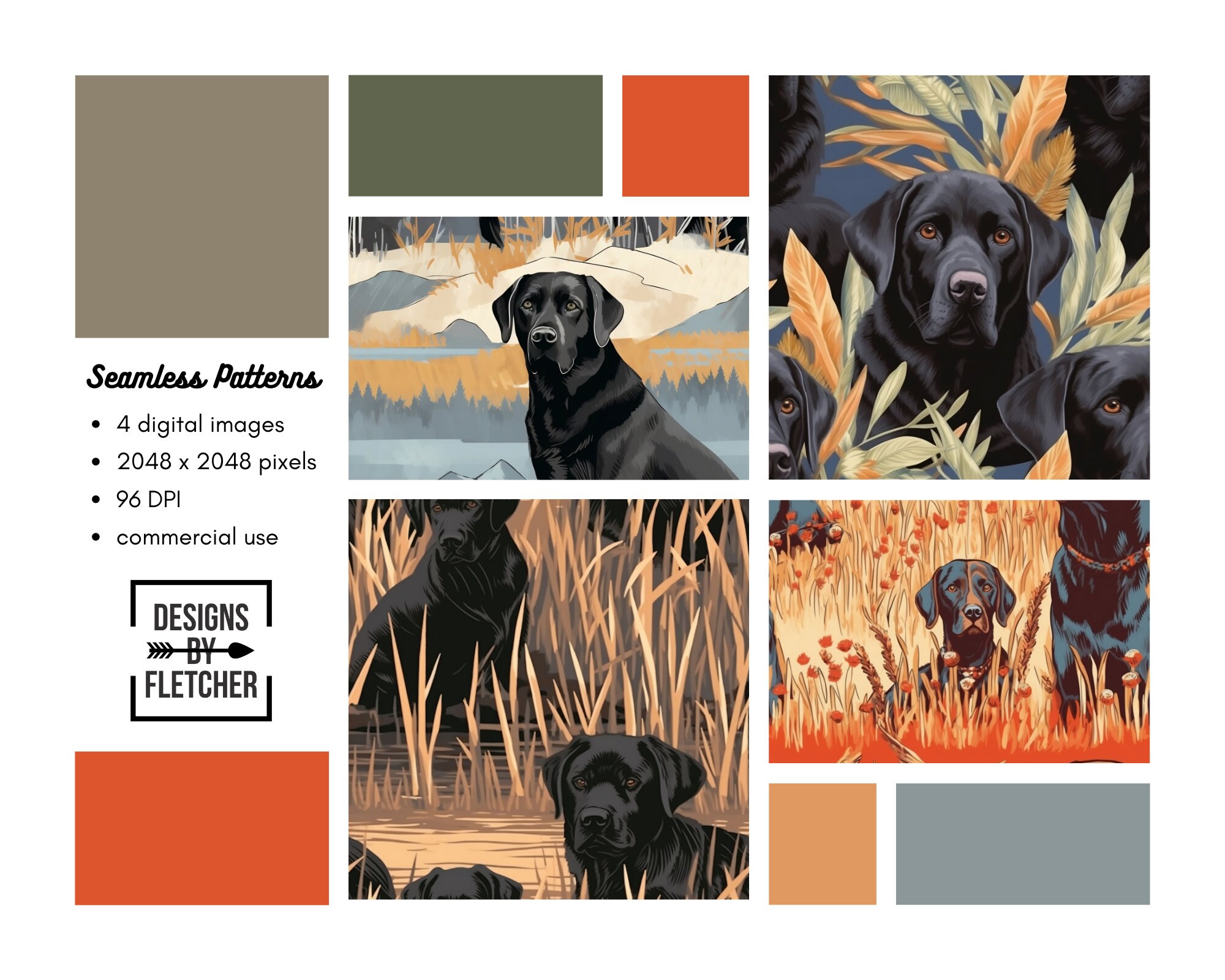 Black Lab Illustration Digital Pattern - Seamless Black Labrador ...