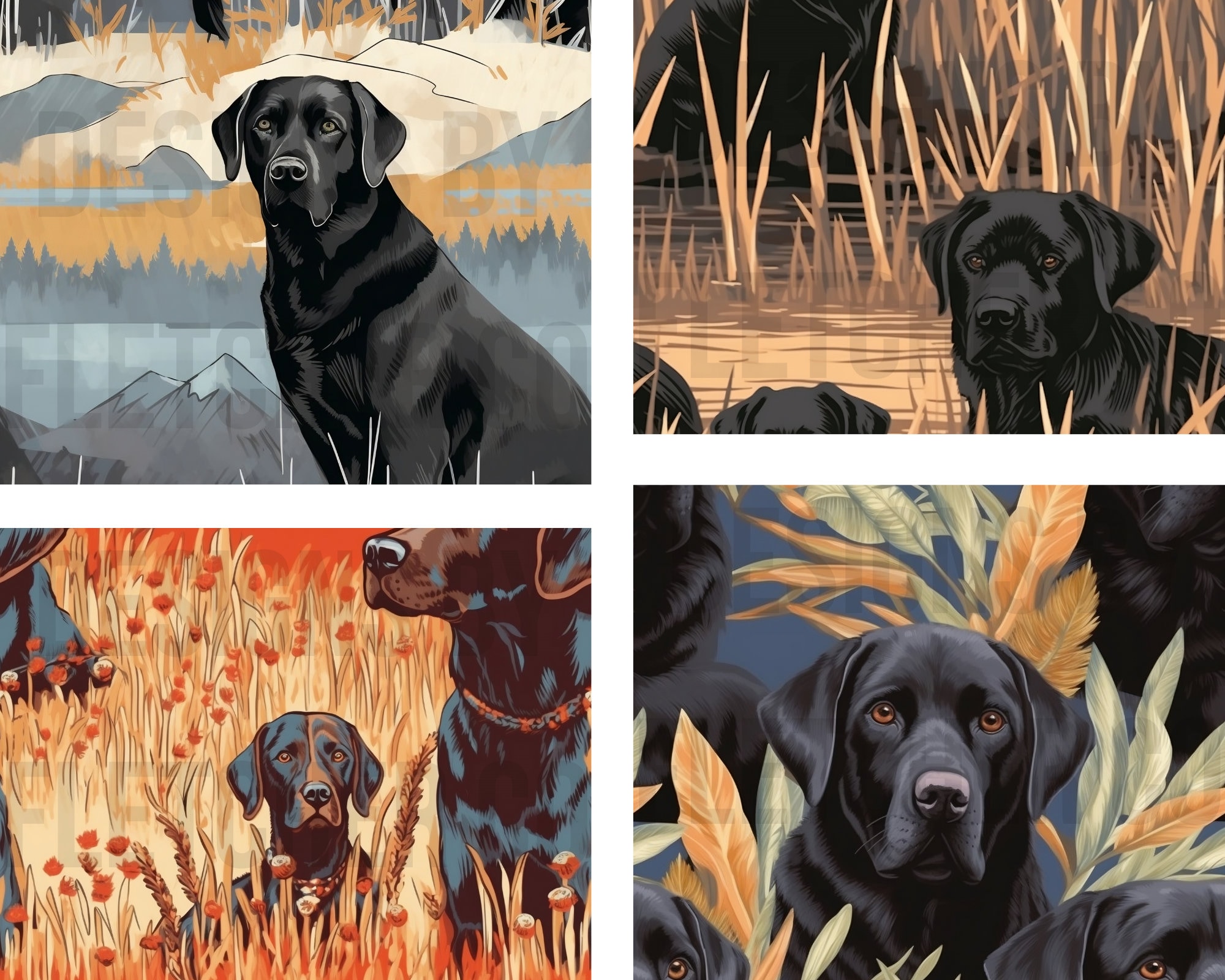 Black Lab Illustration Digital Pattern - Seamless Black Labrador ...