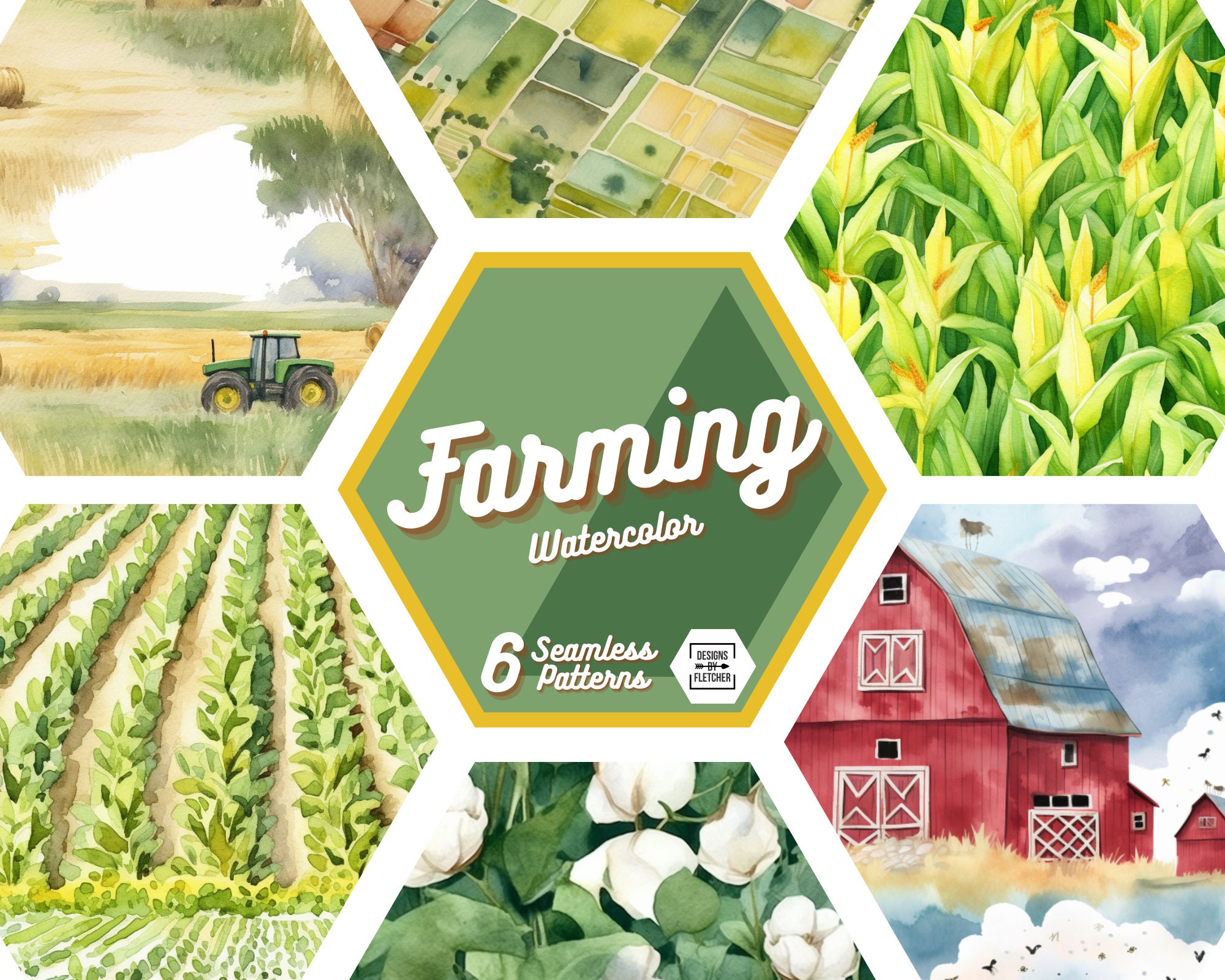 Farming Digital Pattern - Seamless Farming Watercolor Design, Printable ...