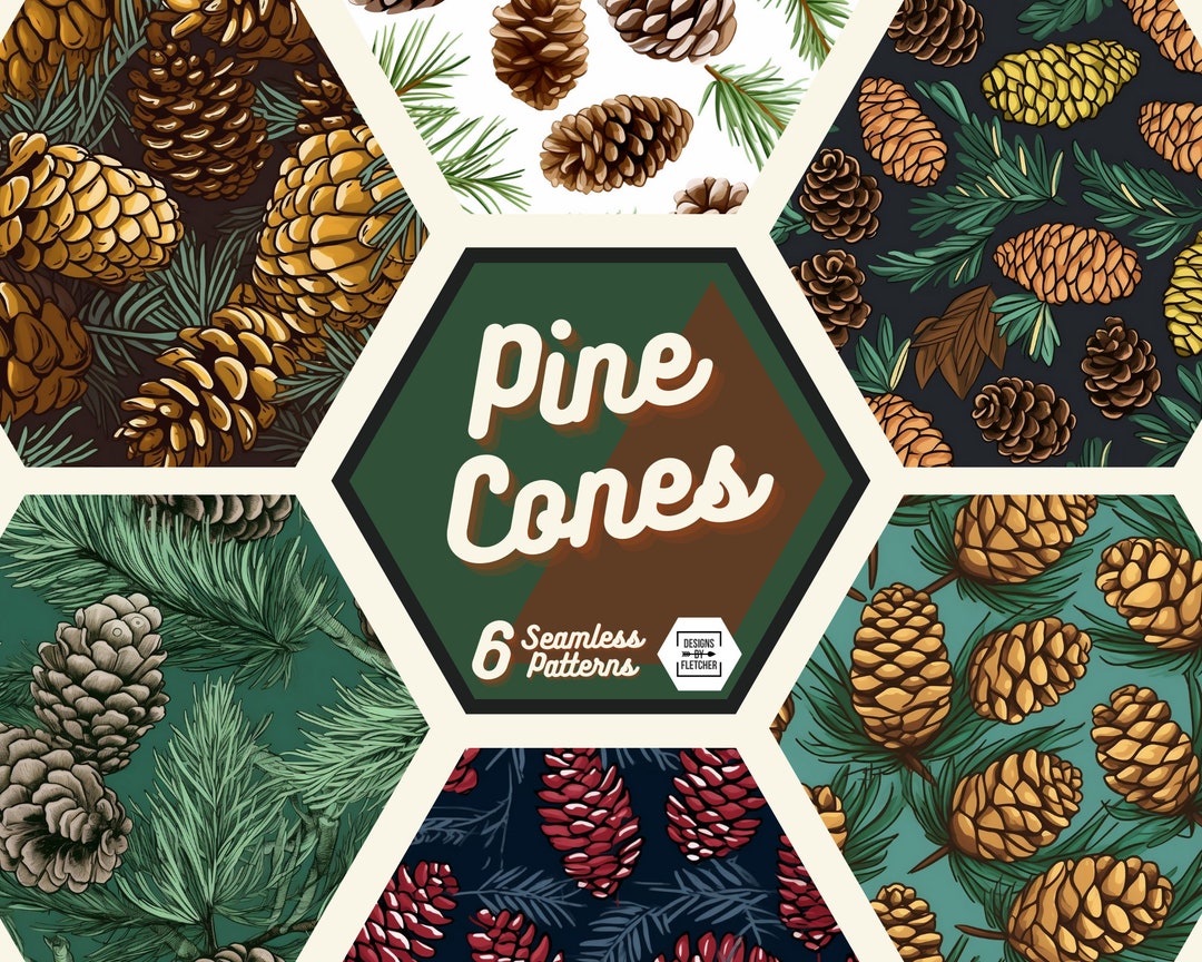 Pine Cones Illustration Digital Pattern Seamless Pine Cone Digital Design, Printable Scrapbook ...