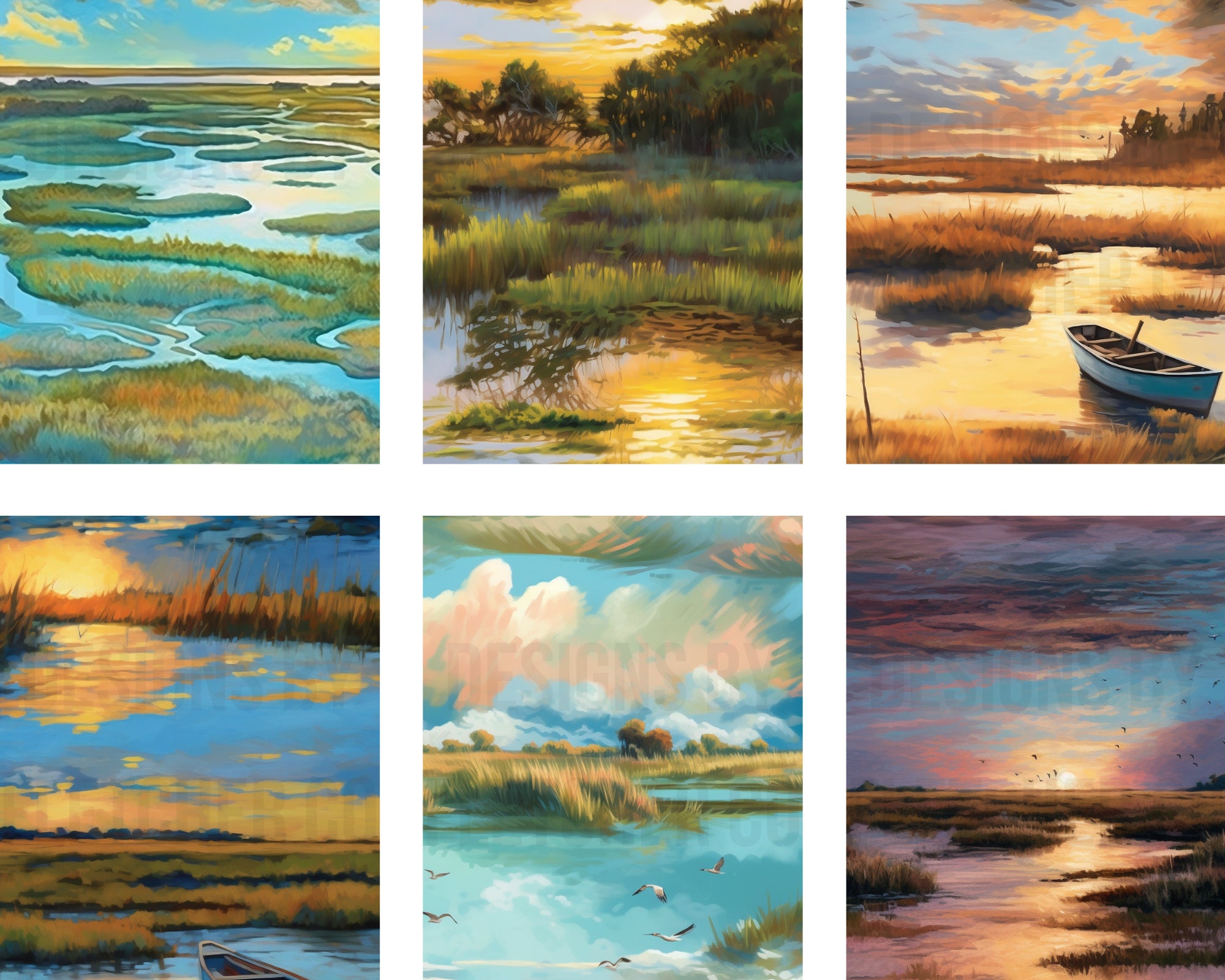 Coastal Marsh Illustration Digital Pattern, Seamless Coastal Marsh ...