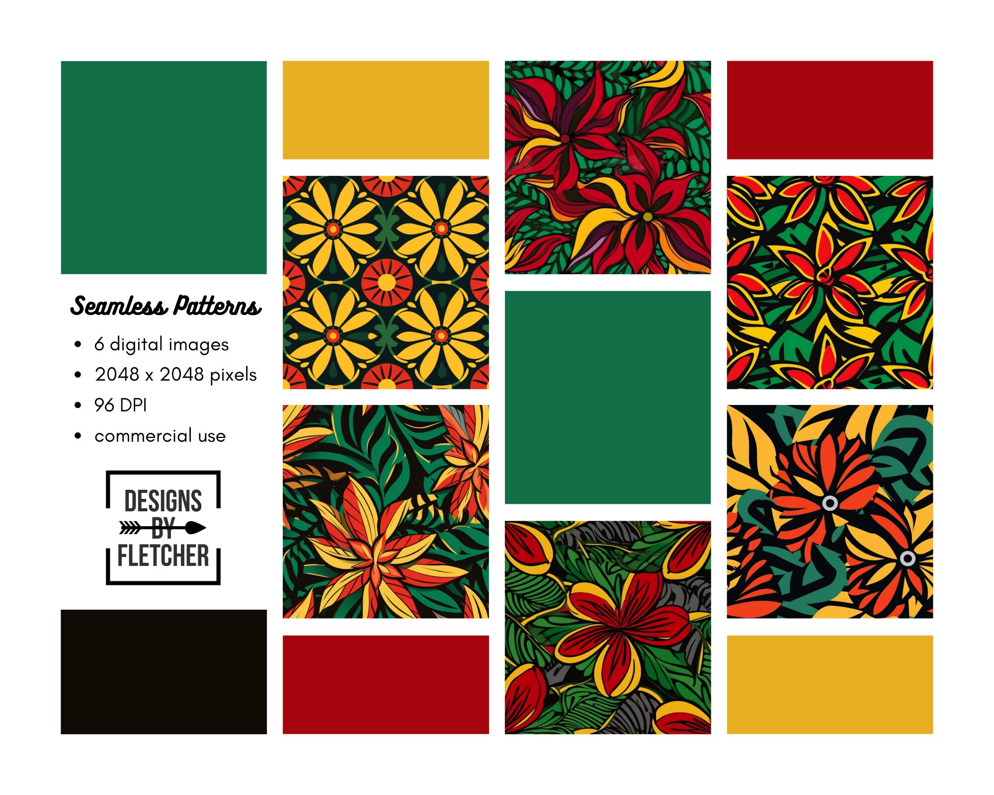 Pan-african Flowers Digital Pattern - Seamless Juneteenth Flower Design ...