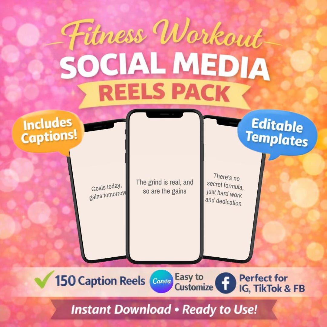Fitness Workout Social Media Reels Pack | 150 Editable Canva Reels With ...