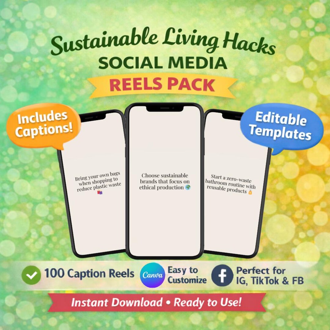 Sustainable Living Hacks | 100 Editable Canva Templates With PLR - Etsy