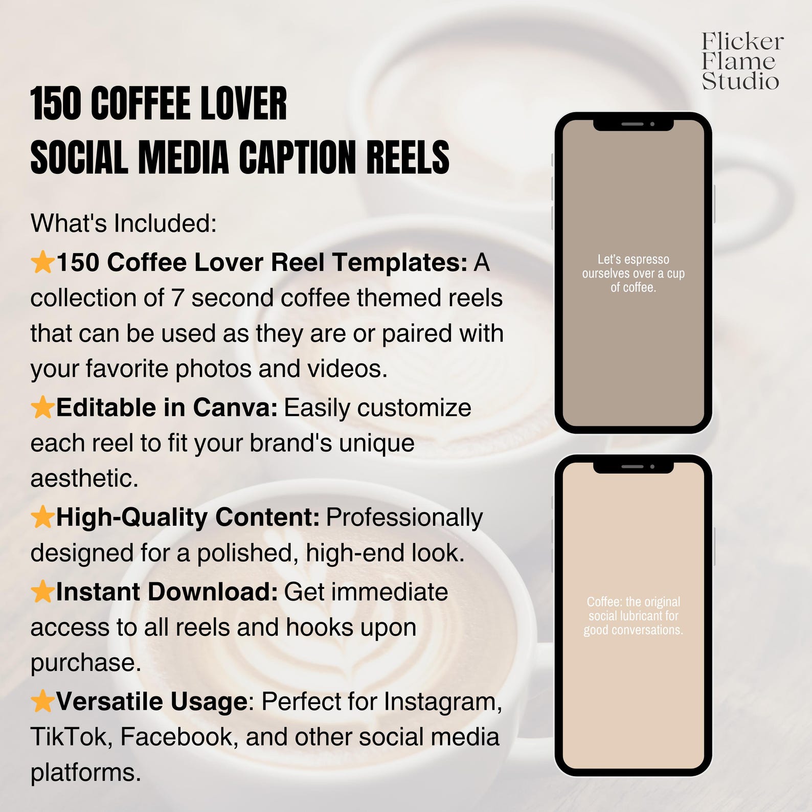 150 Coffee Themed Caption Reels for Instagram Tiktok DFY Faceless ...