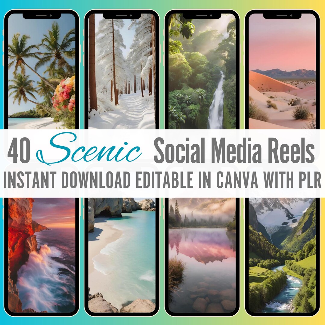Scenic Landscape Social Media Reels: 40 Vertical Templates (PLR, Canva ...