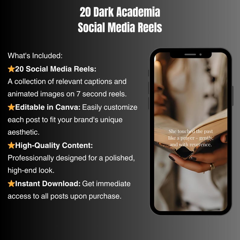Dark Academia Bookstagram Templates | 20 Editable Instagram Tiktok ...