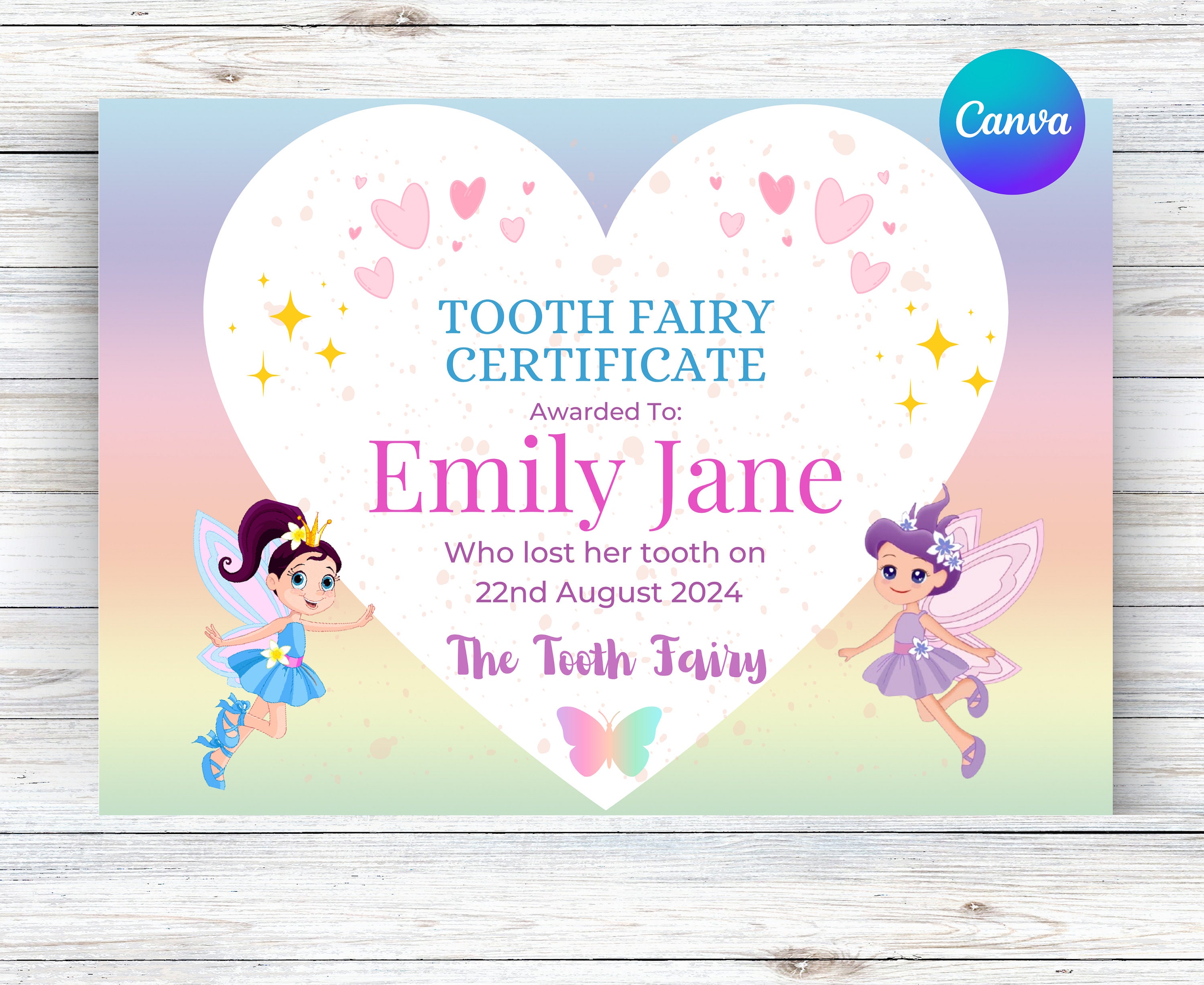 Tooth Fairy Certificate Customizable on Canva or Blank Includes ...