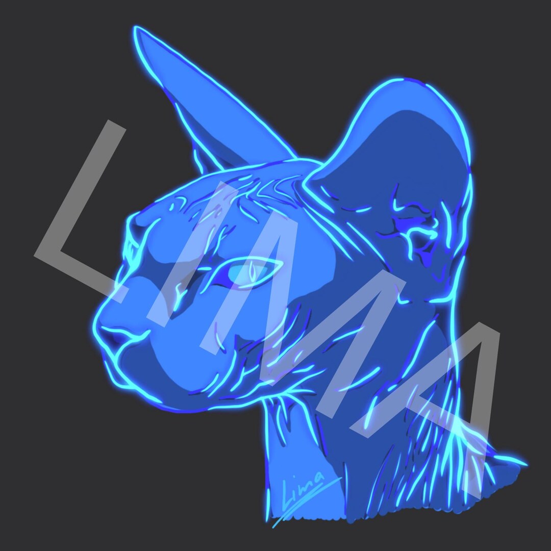 Neon Blue Cat (PDF, PNG, JPG) + Coloring Page - Etsy