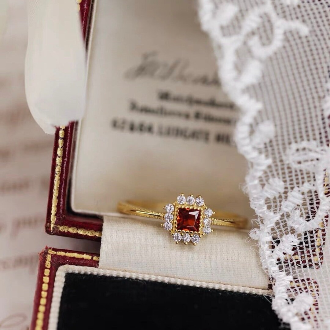 Delicate Ruby Ring in 18K Gold, Dainty Square Ruby Cz Ring, Minimalist ...