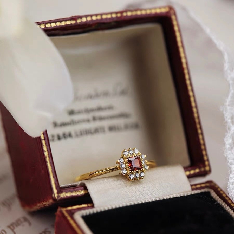 Delicate Ruby Ring in 18K Gold Dainty Square Ruby Cz Ring - Etsy