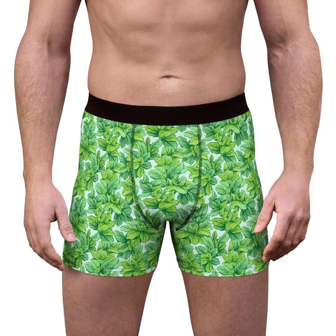 Mint Leaf Pattern Men's Underwear, Herbal Inspired Comfort for Nature ...