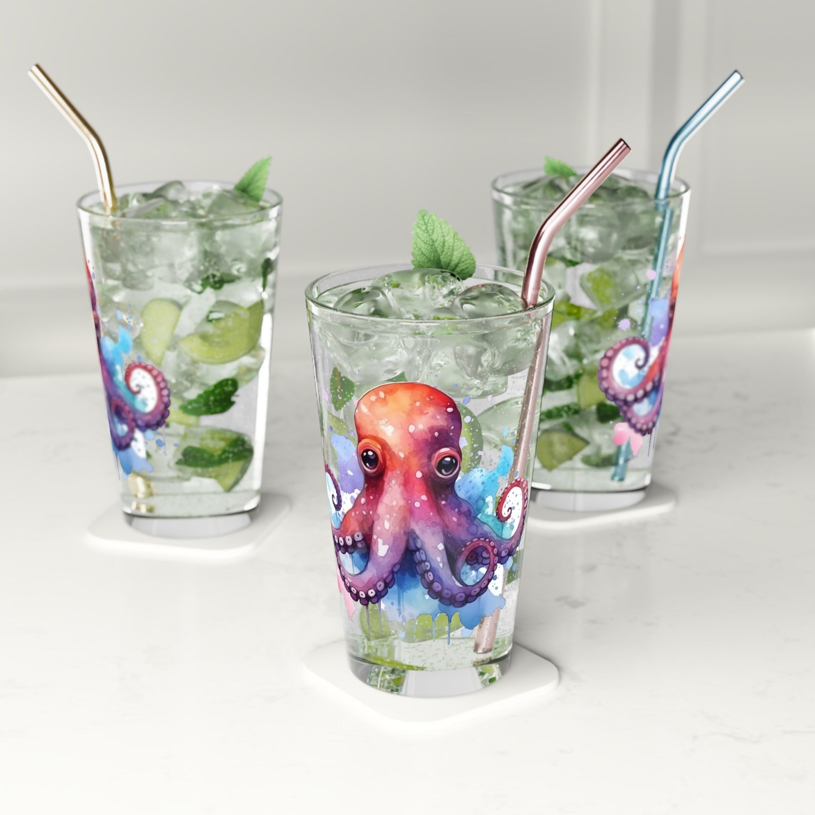 Vibrant Watercolor Octopus Glass, Embrace Your Love for the Ocean With ...