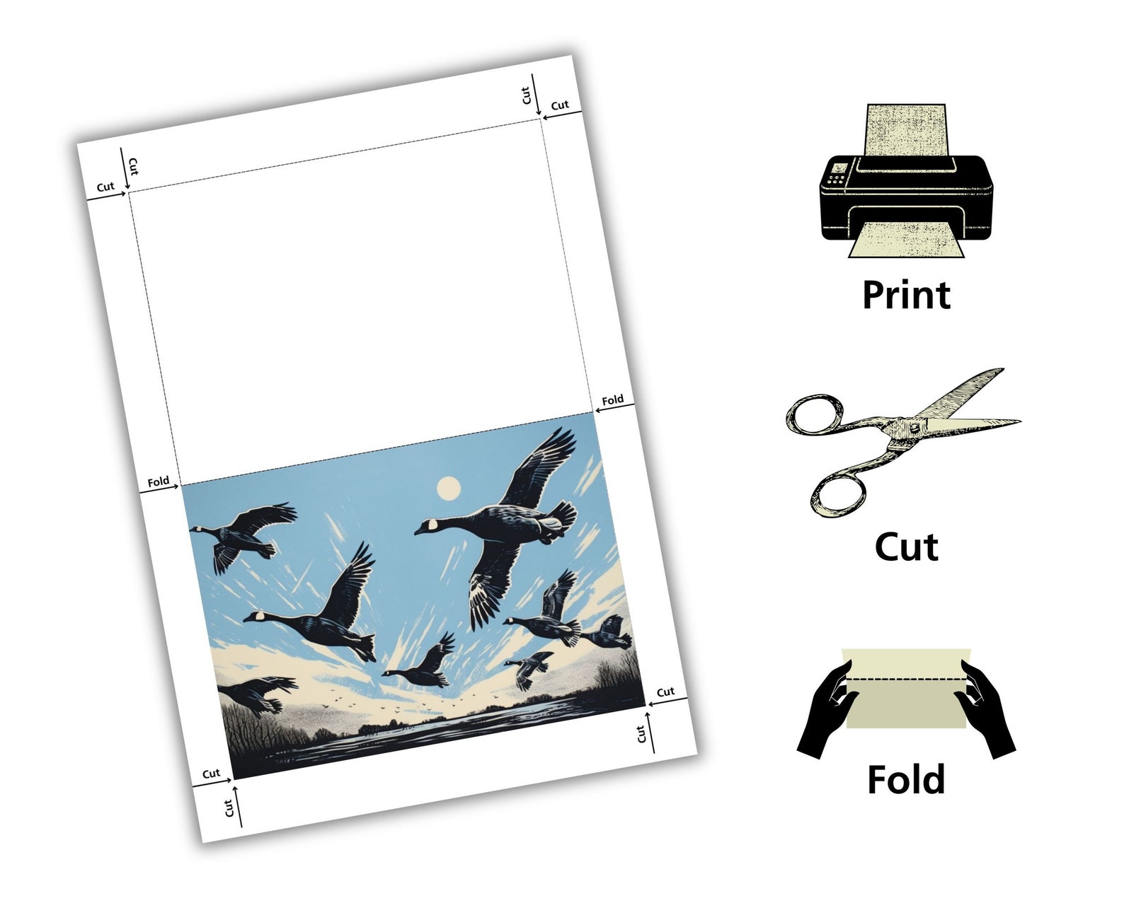 Printable Card - Flying Geese Flock. Festive, Seasonal, Christmas ...