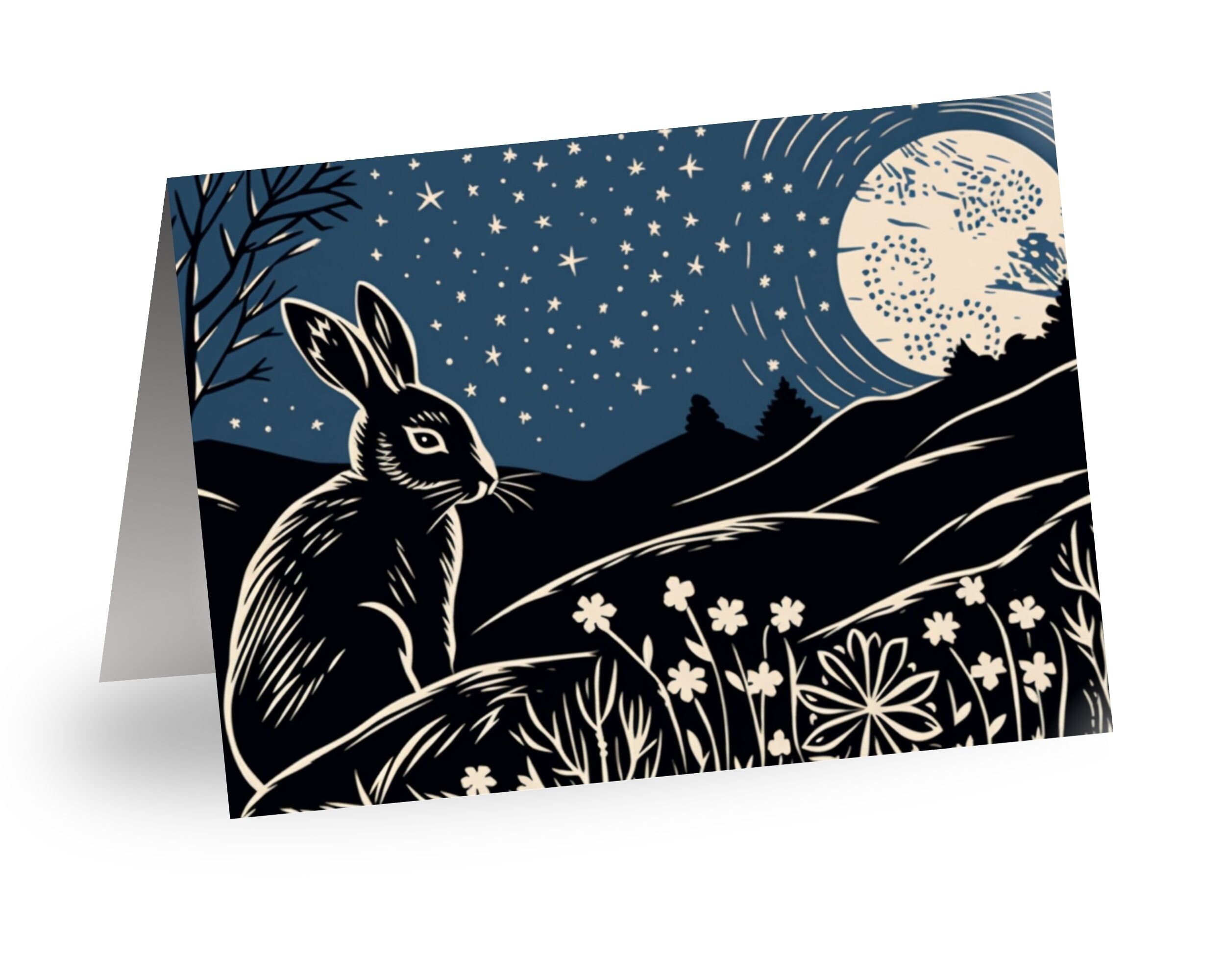 Printable Card - Hare and Full Moon. Festive, Seasonal, Christmas ...