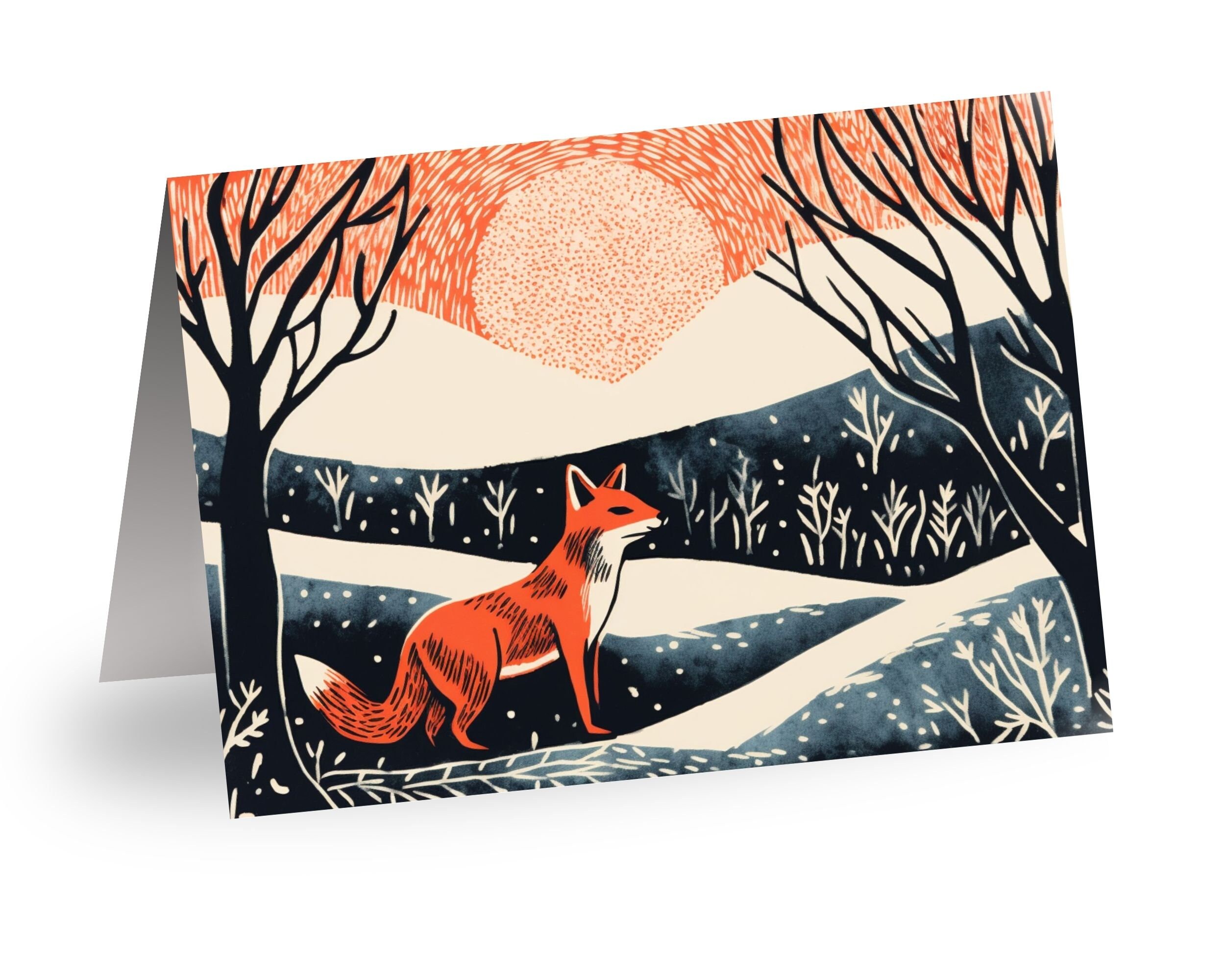 Printable Card - Forest Fox Landscape. Festive, Seasonal, Christmas ...