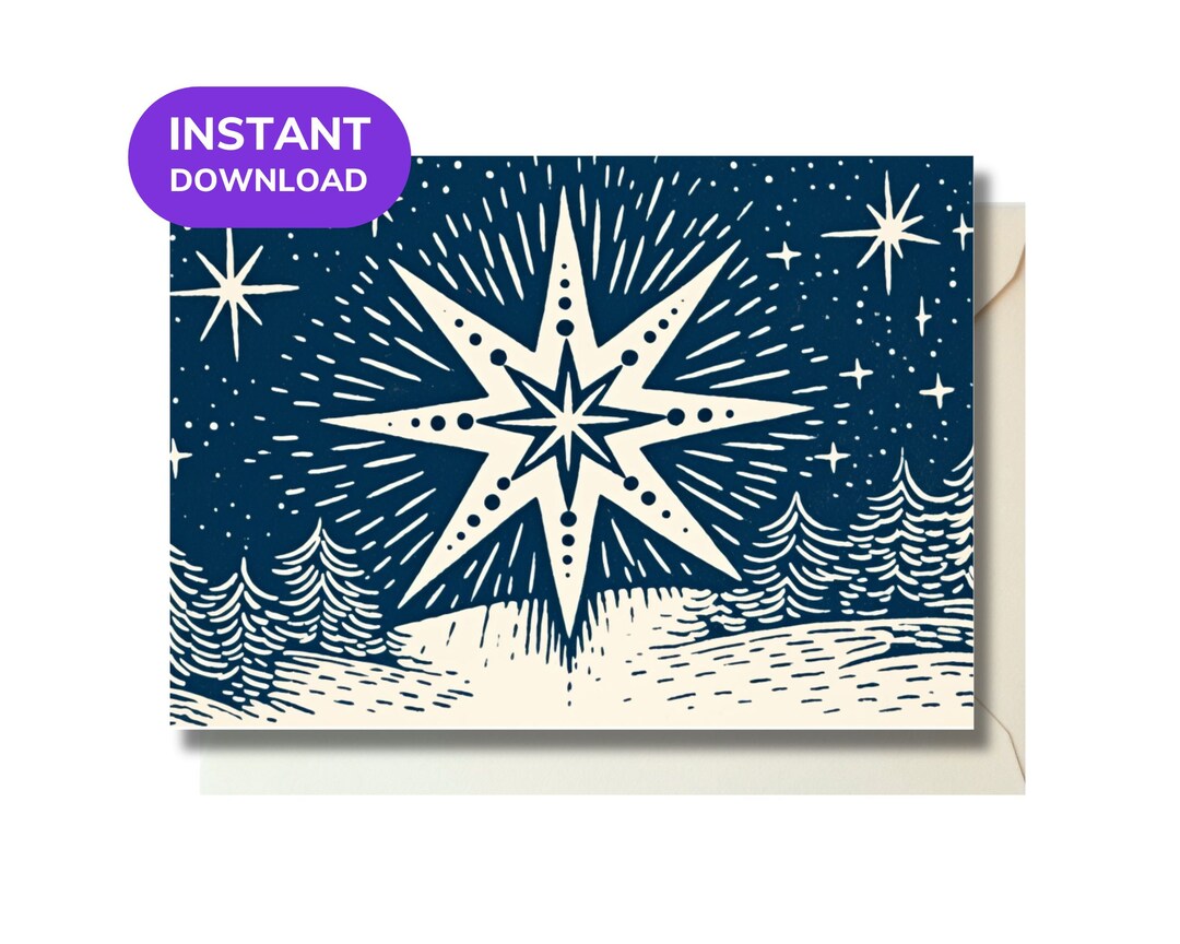 Printable Star in a Night Sky Card Christmas Card: Download, Print, and ...