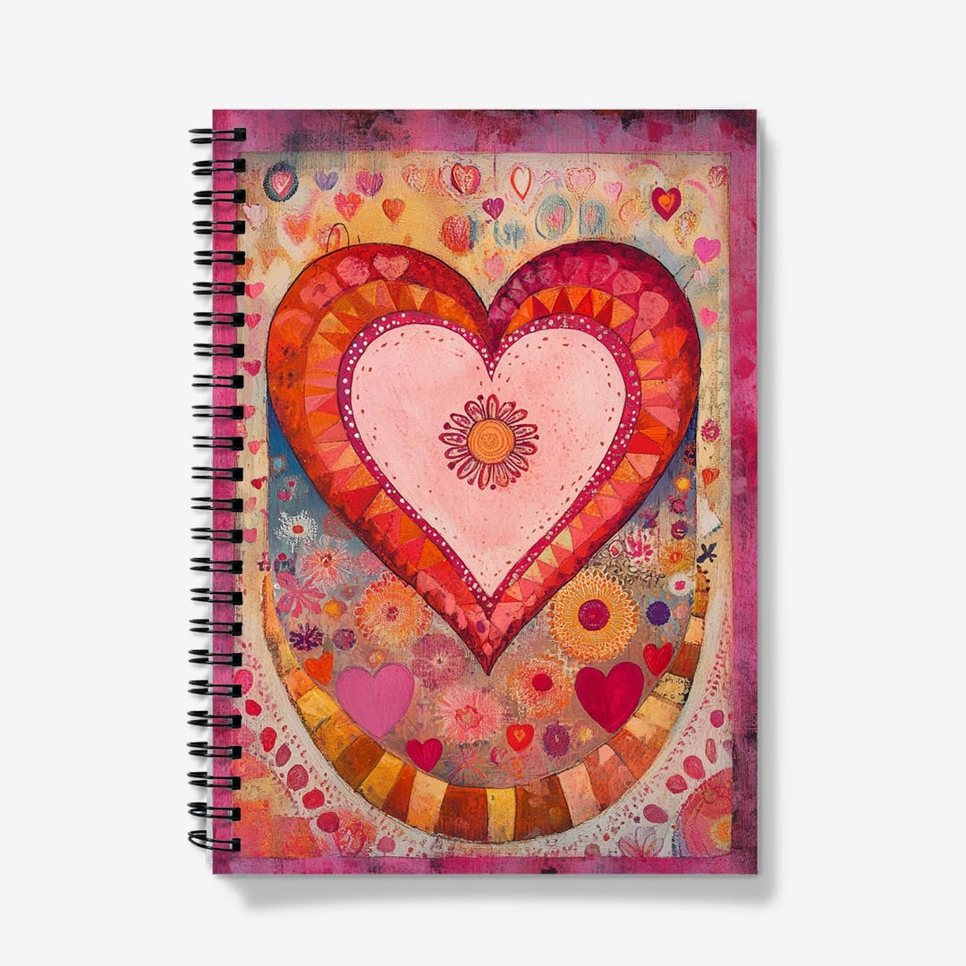Valentine Notebook | Love Heart Design | Spiral Bound Journal | 60 ...
