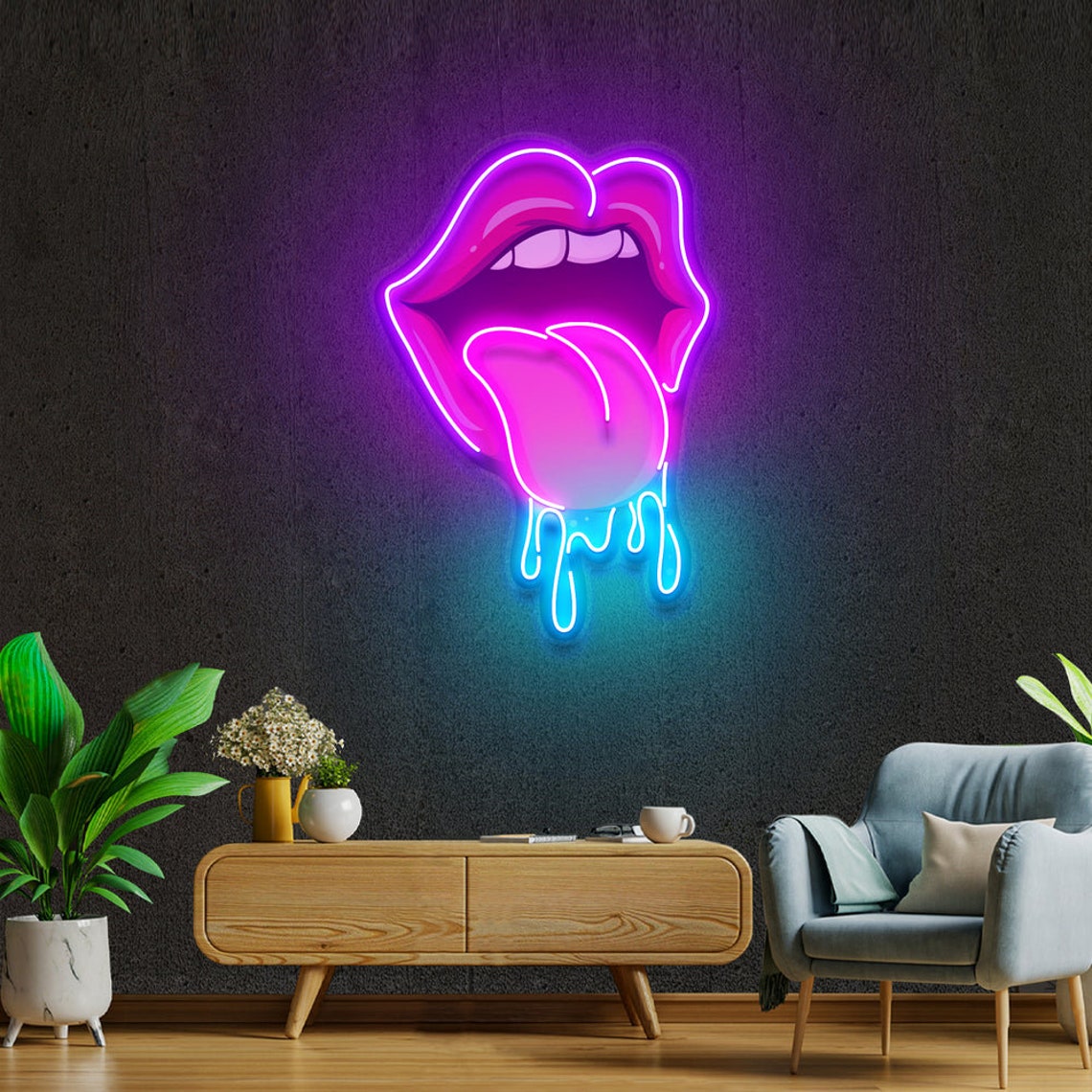 Lips Dripping Artwork Led Neon Sign Light - Etsy