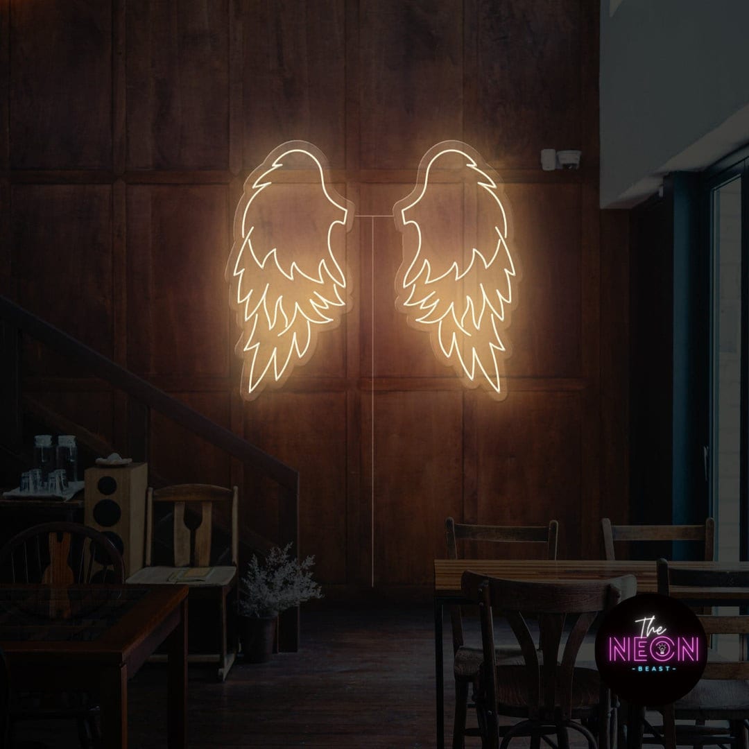 Angel Wings and Halo Neon Sign Custom Neon Sign ,wings Neon Sign, Wings ...