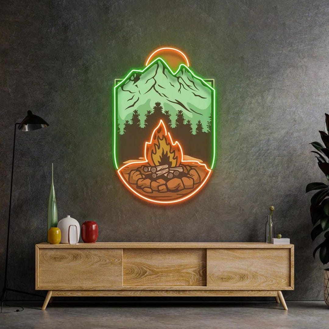 Camping Neon Sign: Mountain Campfire LED Wall Light - Etsy