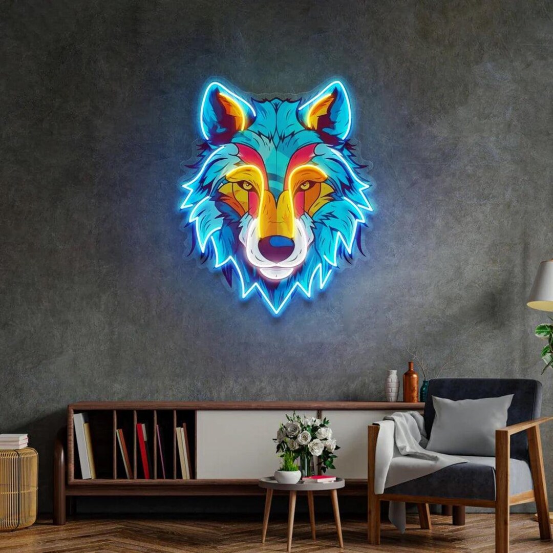 Colorful Wolf Head Neon Sign LED Wall Light for Bedroom, Living Room ...