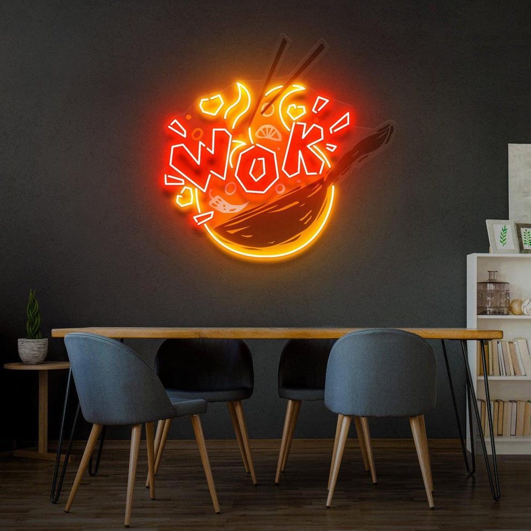 Wok Noodle Bowl Neon Sign: Asian Kitchen LED Wall Art - Etsy