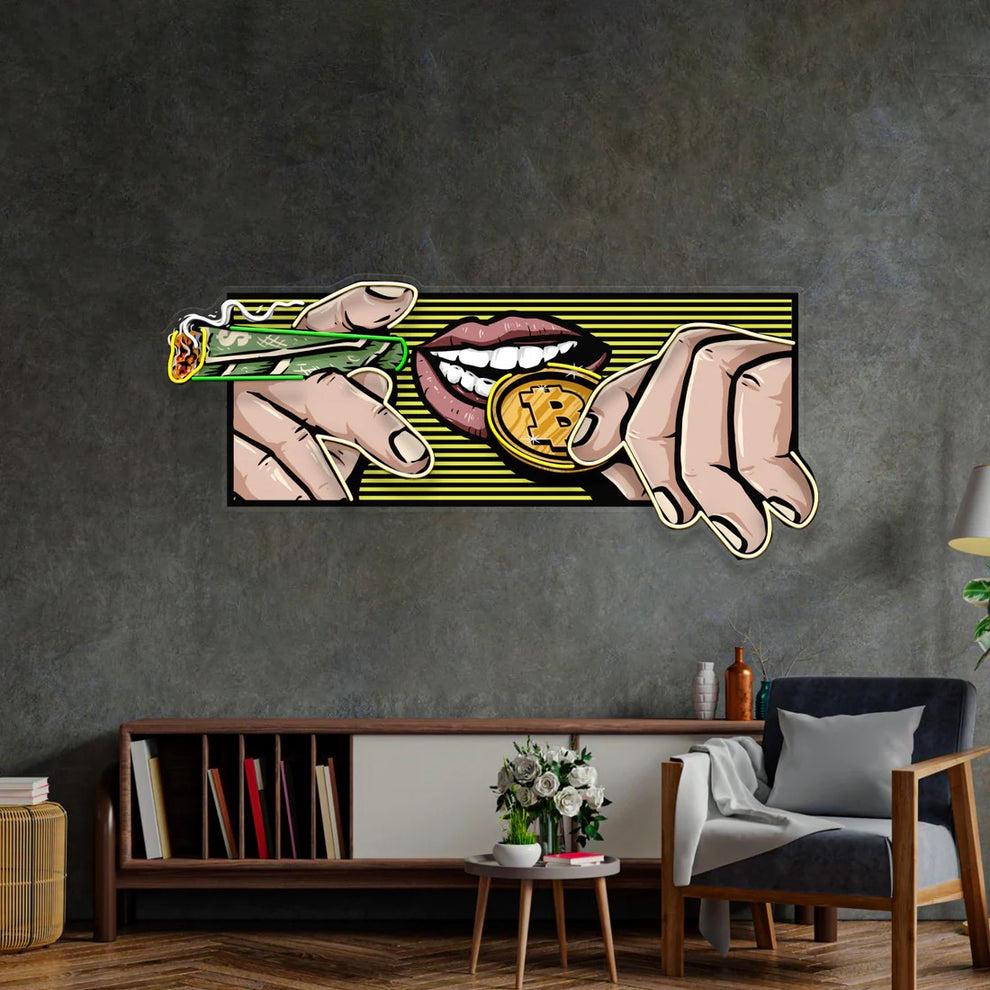 Bold “money Bite” Neon Sign Cash and Gold LED Light Street Art Inspired ...