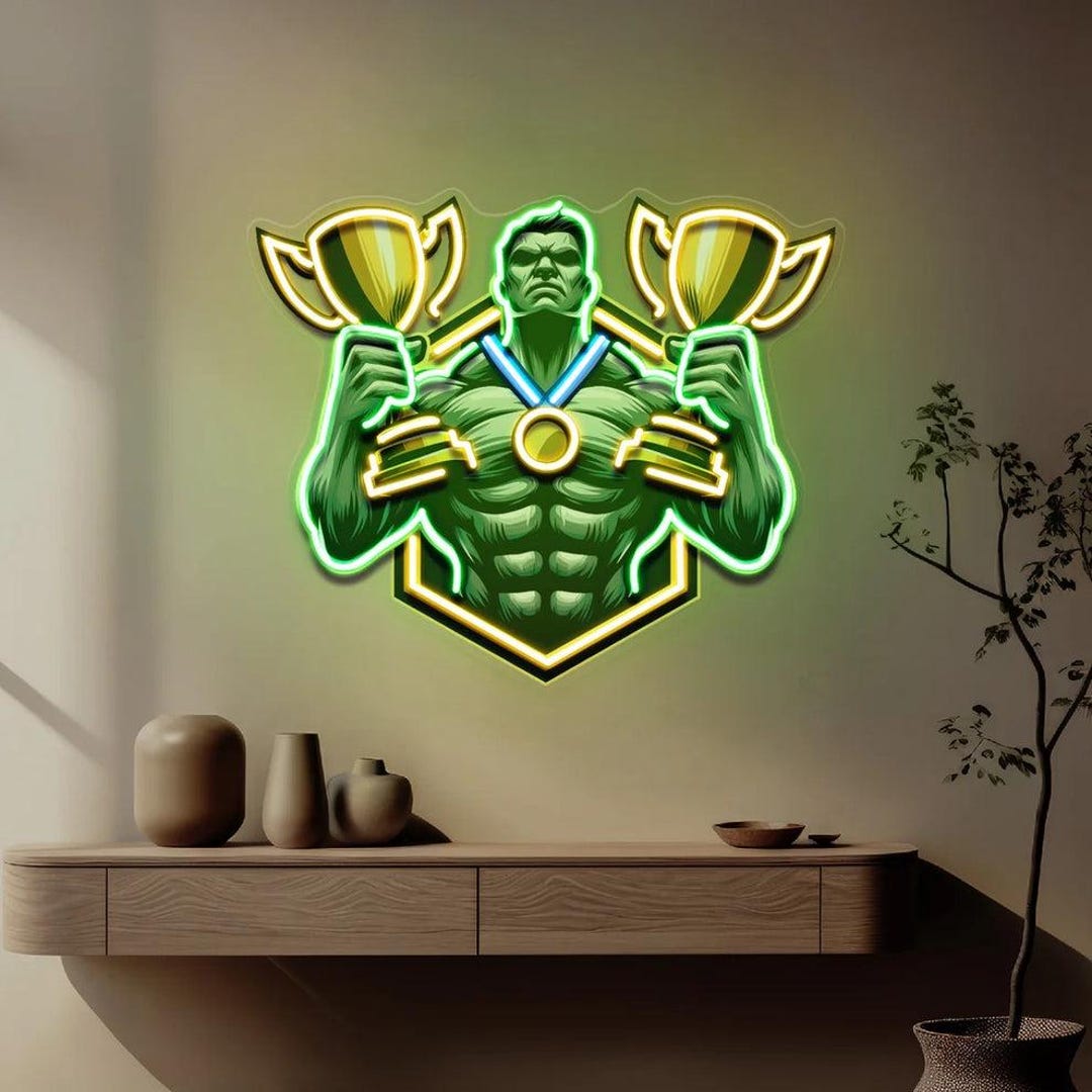 Champion Muscle Neon Sign LED Gym Acrylic Wall Art Fitness Motivation ...