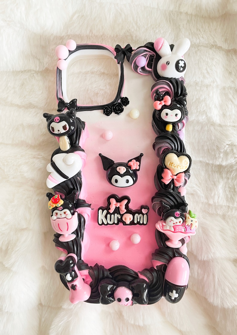 Kawaii Cute Decoden Phone Cases for All Models, Pink and Black Handmade ...