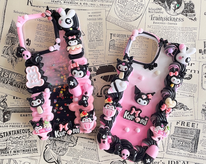 Kawaii Cute Decoden Phone Cases for All Models, Pink and Black Handmade ...