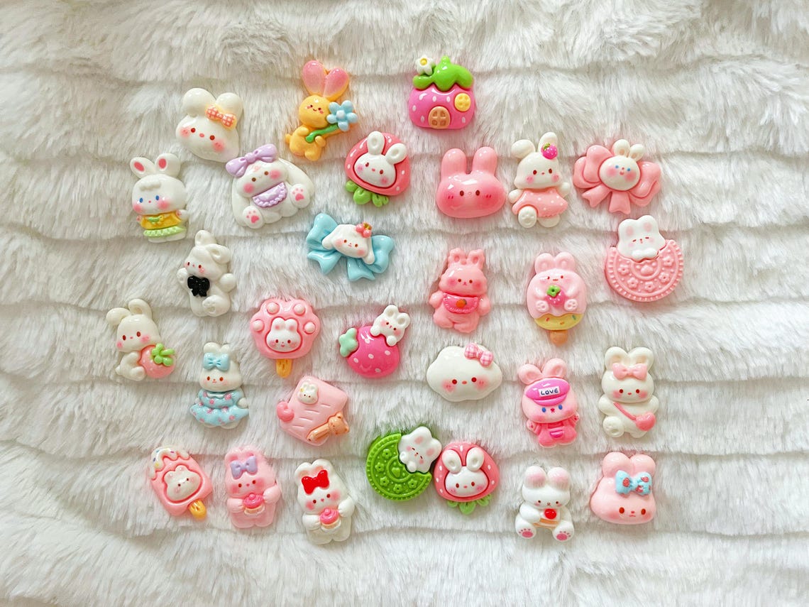Kawaii Bunny Theme Decoden Cabochons, Cute Decoden Resin Charms ...