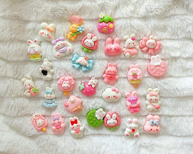 Kawaii Bunny Theme Decoden Cabochons, Cute Decoden Resin Charms ...