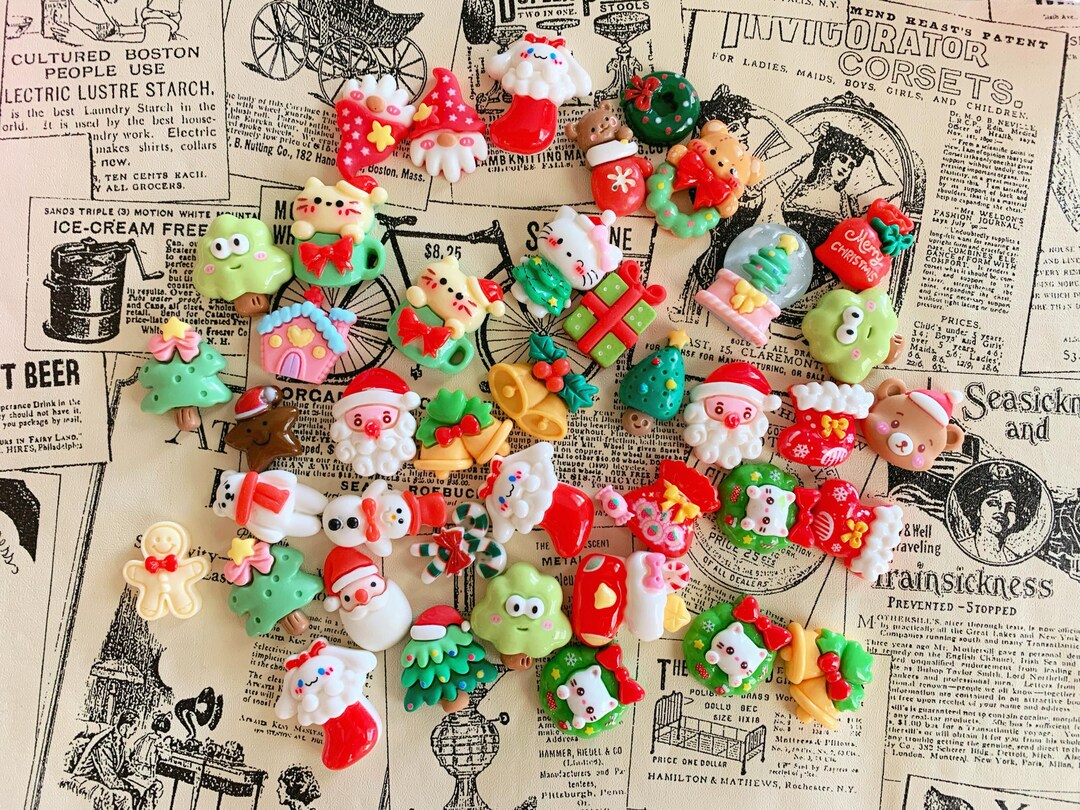 10 Pcs Kawaii Christmas Themed Decoden Cabochons, Cute Holiday Decoden ...