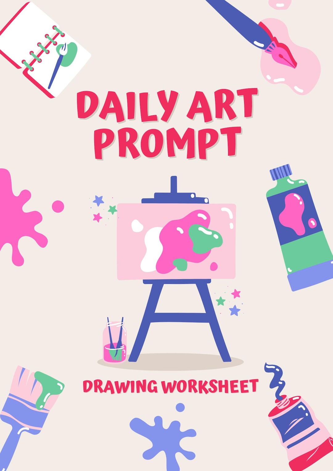 Printable Daily Art Prompts Worksheet | Creative Drawing Activities for ...