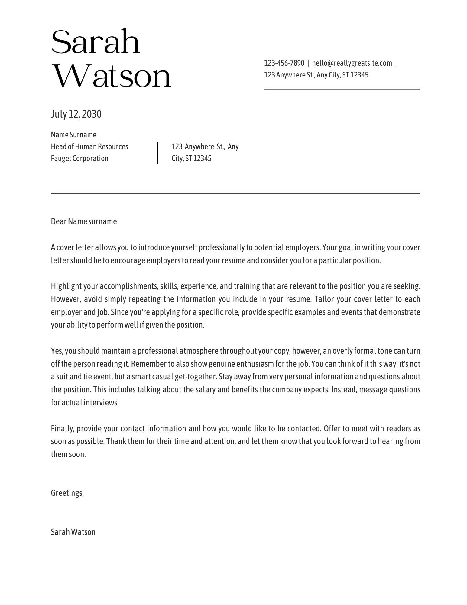 Sample Cover Letter | Talent Acquisition | Recruiter | Editable ...