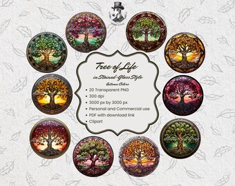 Stained Glass Style Tree of Life Clipart Set With 20 - Etsy