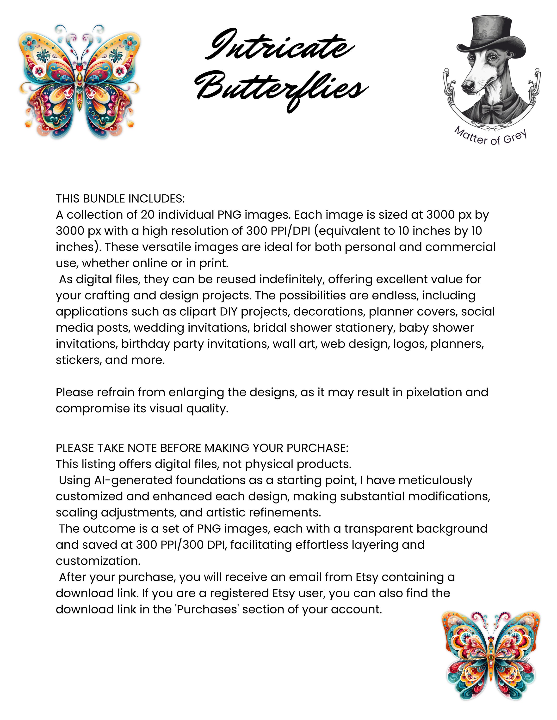 Intricate Butterflies Clipart 20 Diverse and Delicate Butterfly PNG ...