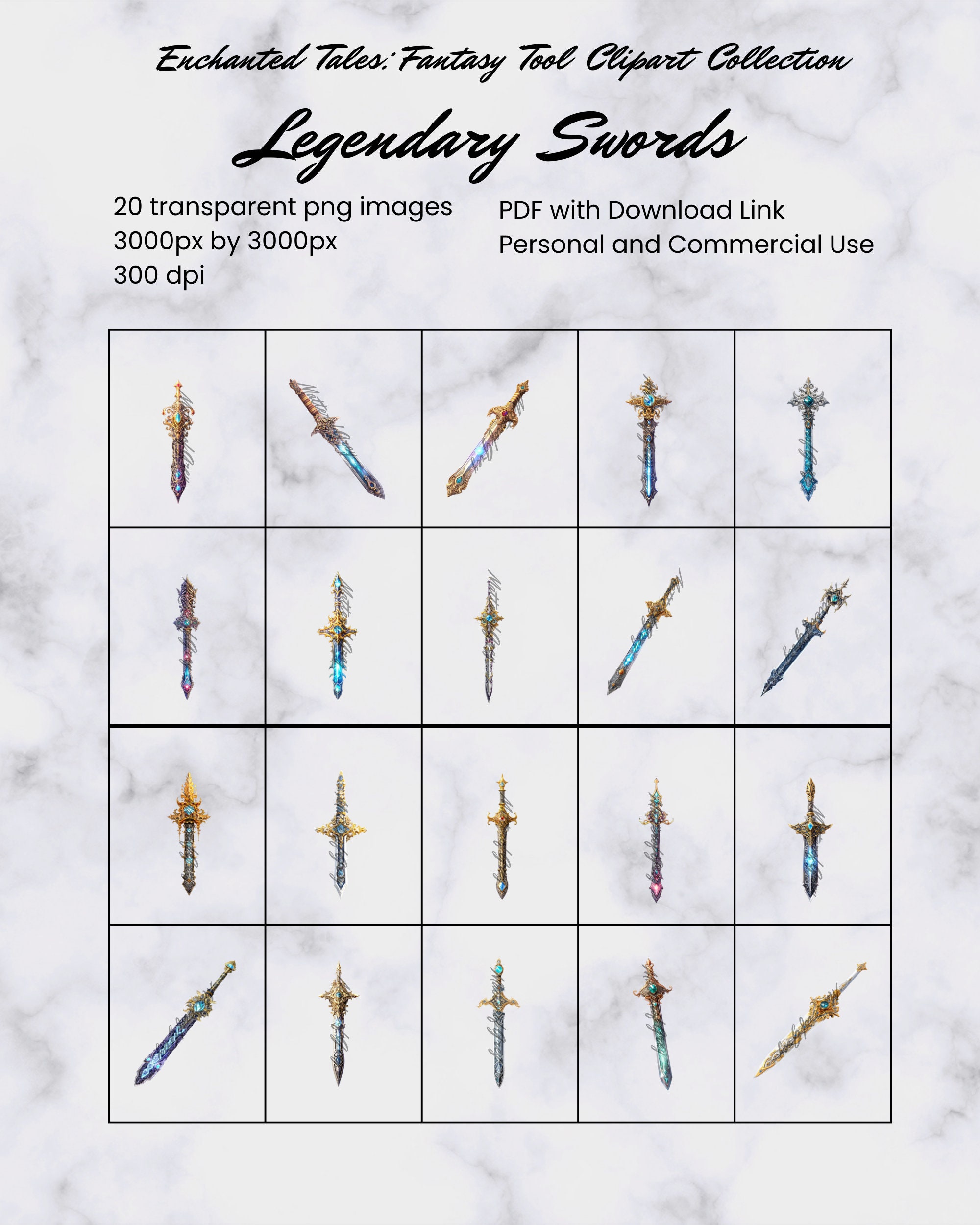 Legendary Swords. Clipart, Scrapbooking, Crafting, Cards, Invitations ...