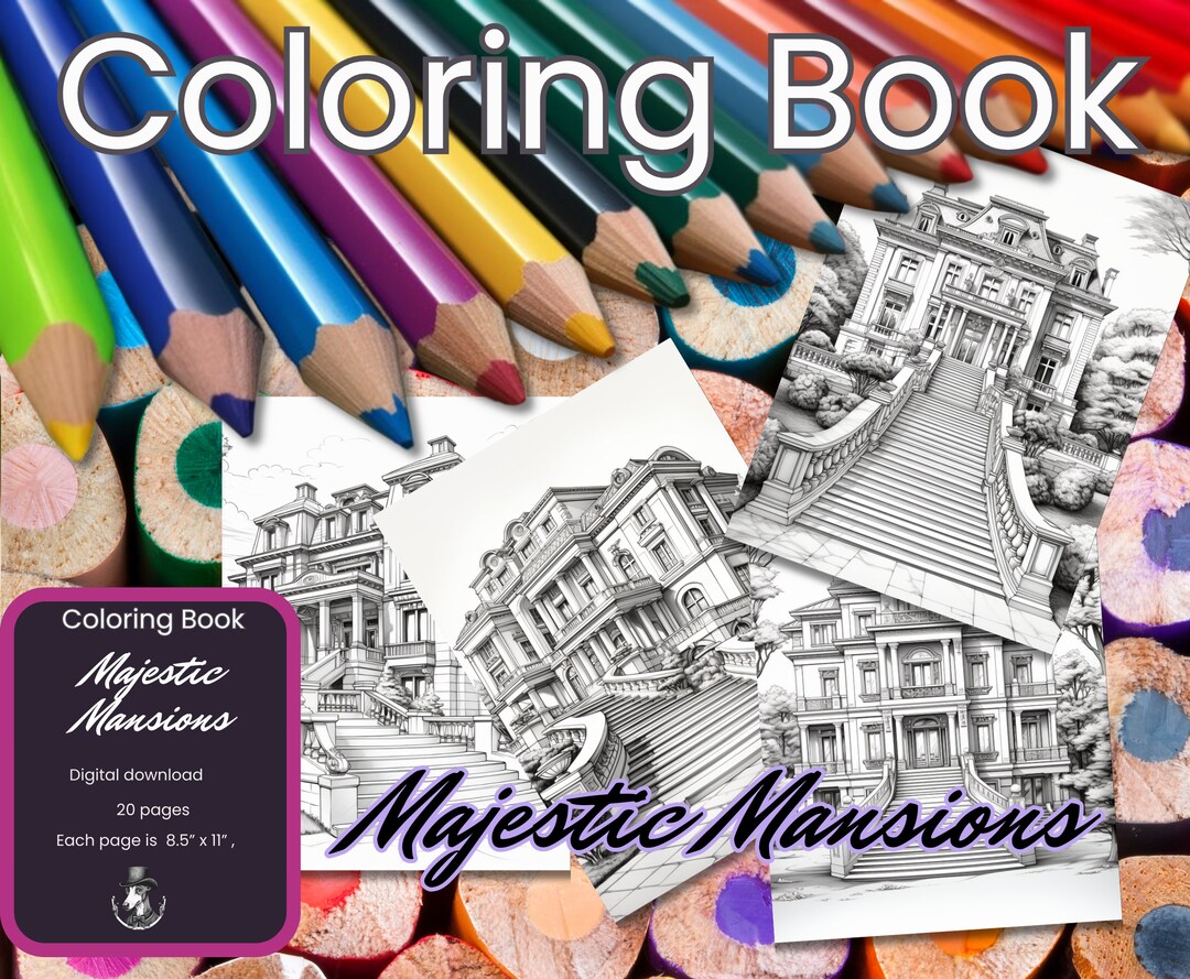 Majestic Mansion Coloring Book: Architecture Art for Adults & Kids ...