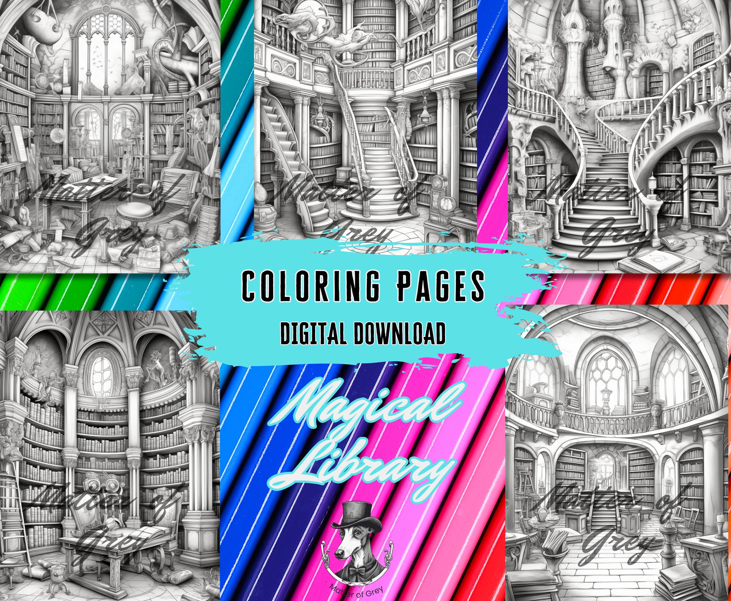 Fantasy Library: Adult and Kids Coloring Book for Art Therapy & Mental ...