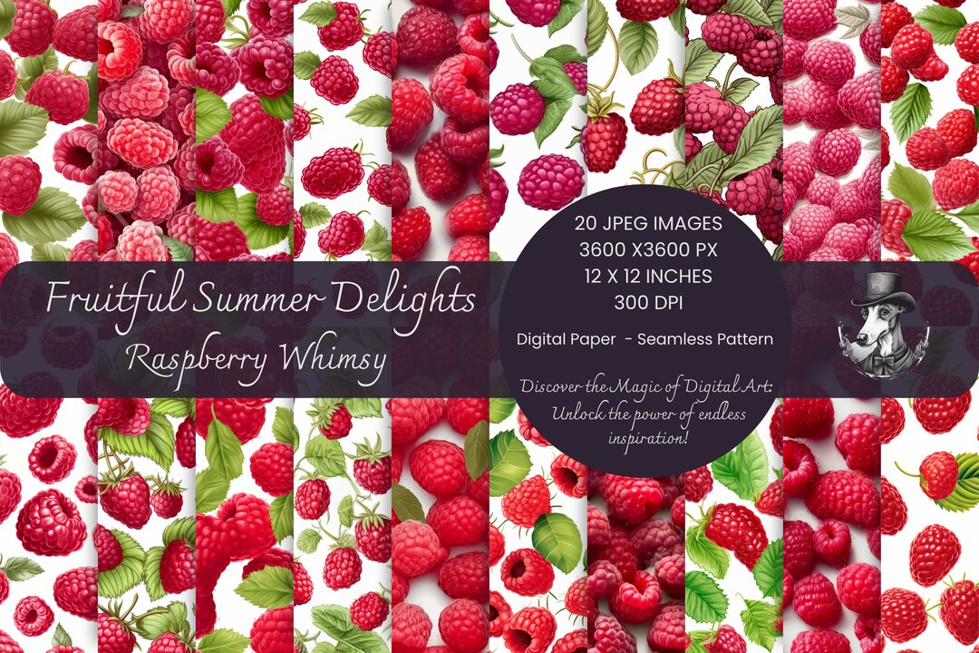 Raspberry Pattern on White Background. Seamless Digital Paper With ...