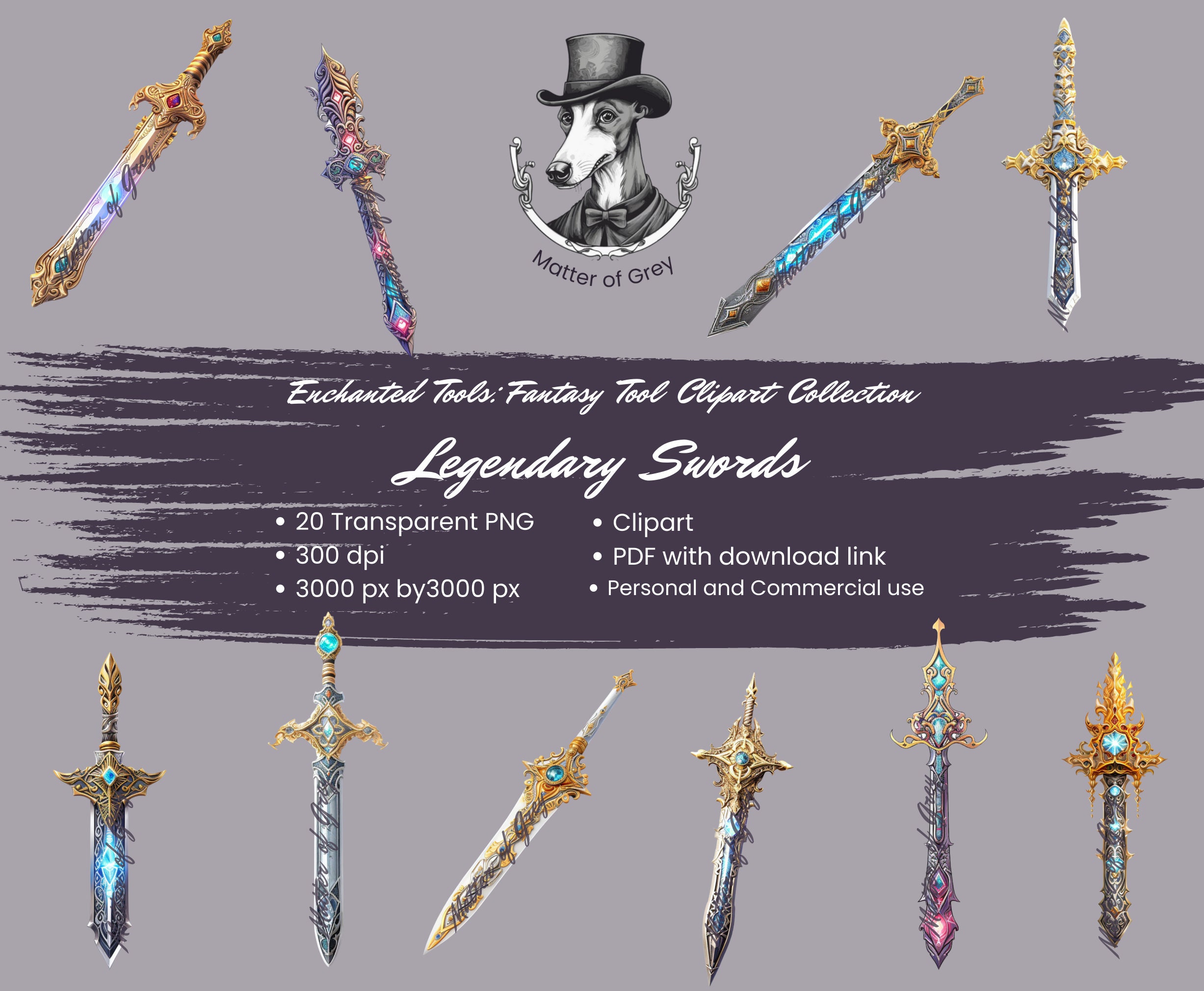 Legendary Swords. Clipart, Scrapbooking, Crafting, Cards, Invitations ...