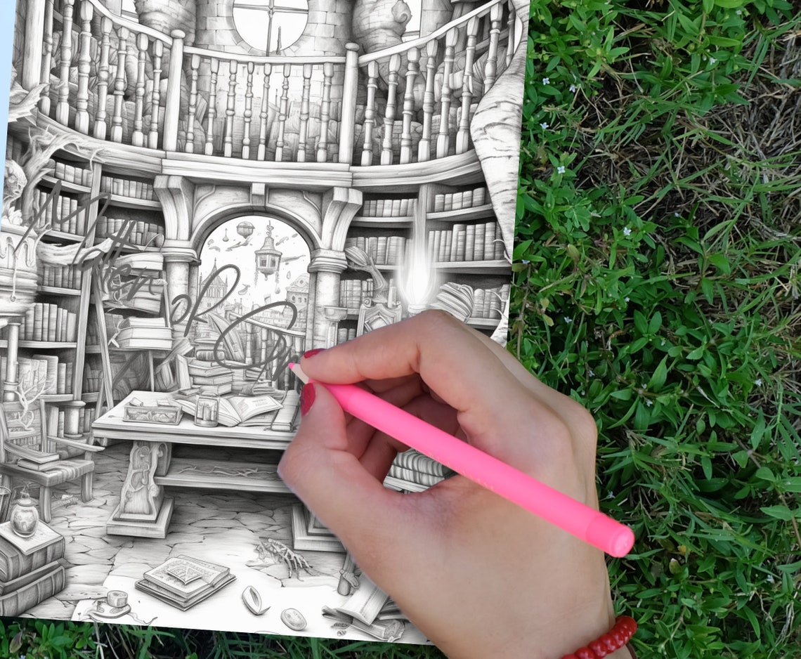 Fantasy Library: Adult and Kids Coloring Book for Art Therapy - Etsy