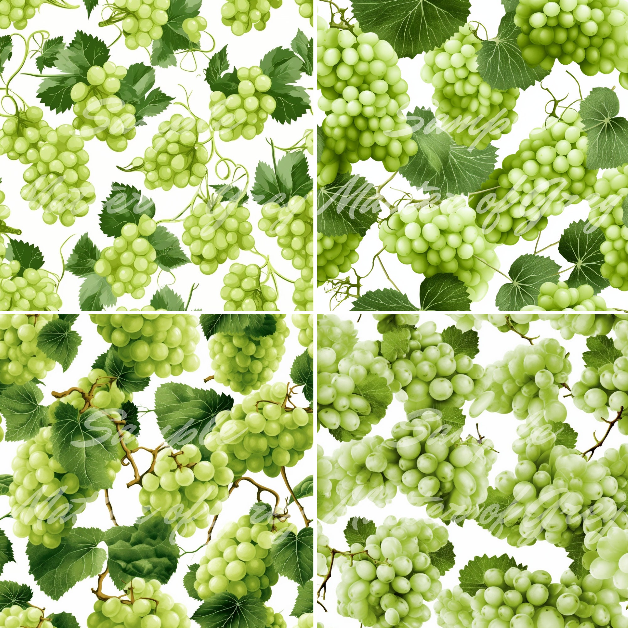 Green Grapes Seamless Digital Paper Pattern on a White Background ...